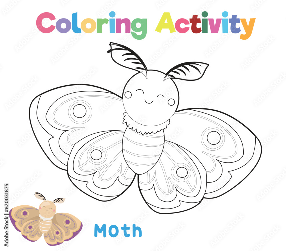 Coloring a cute moth. A colouring page of the insect. Coloring activity ...
