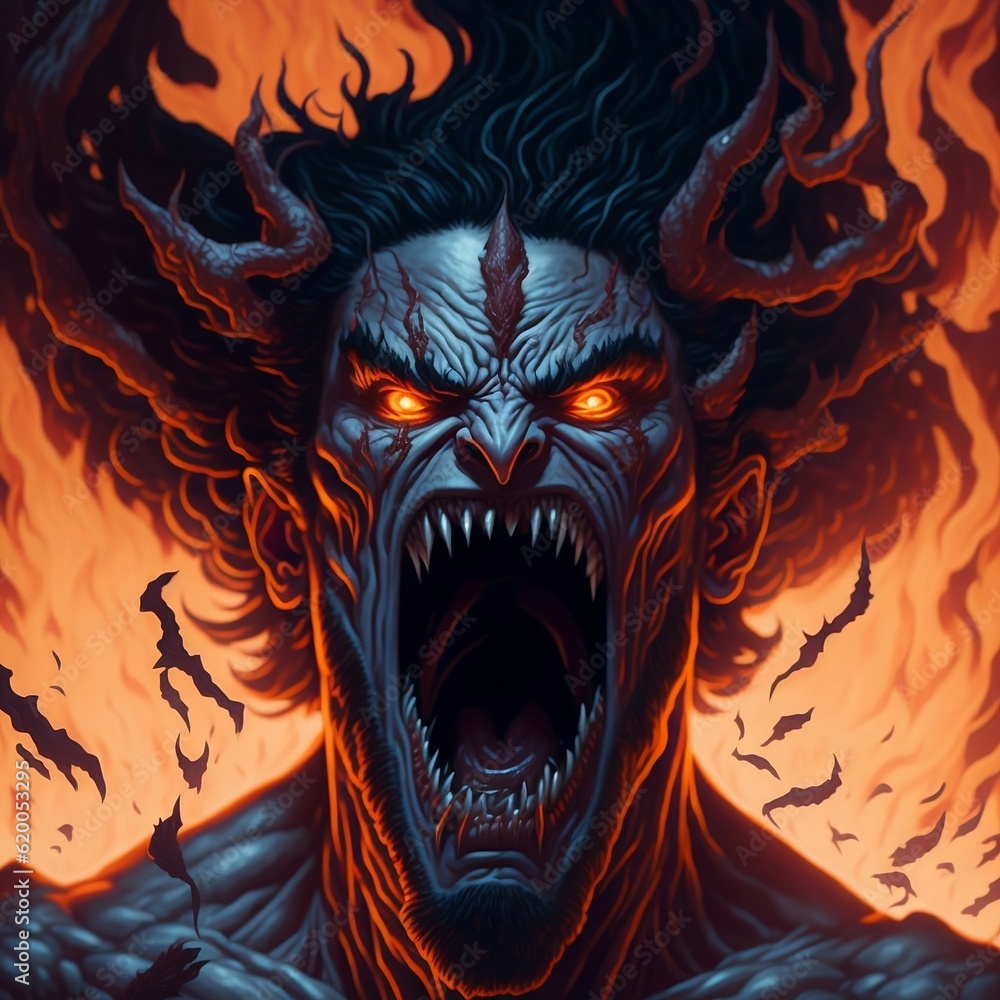 Furious Hades unleashes fiery wrath, eyes ablaze in mythological rage ...