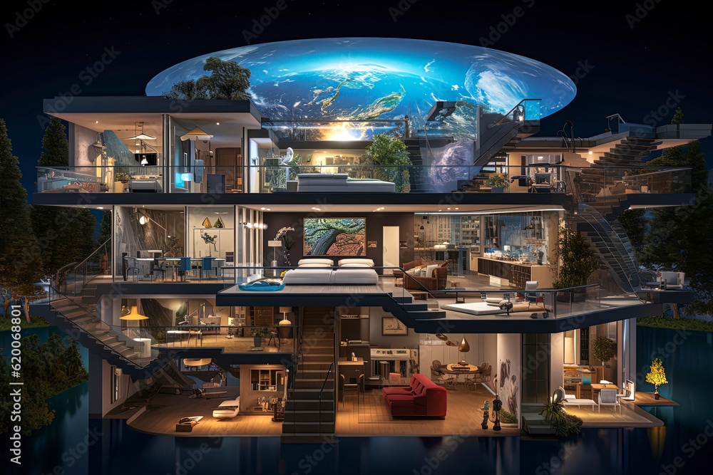 Generative AI illustration of 3D isometric luxury futuristic house in ...