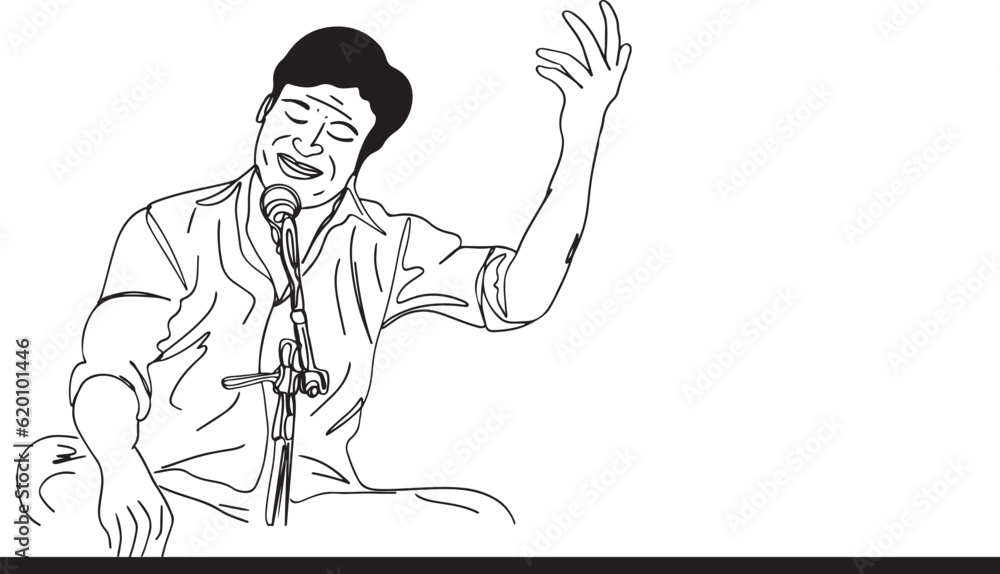 Vector de Stock Captivating Indian Folk Singer Outline Drawing ...