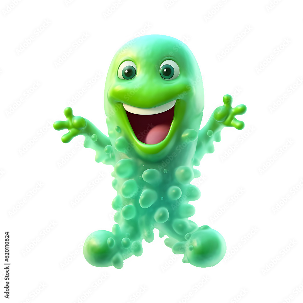 Cartoon bacterium isolated, cheerful microbe or virus, friendly ...