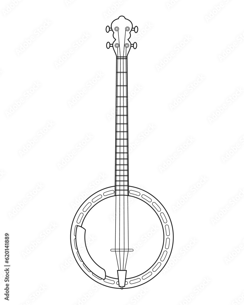 Easy coloring cartoon vector illustration of a banjo isolated on white ...