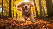 Dog Running Through Fall Leaves Free Stock Photo - Public Domain Pictures