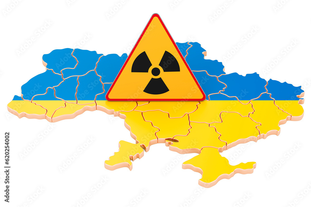 Risk Of Ukraine Nuclear Calamity, concept. Ukrainian map with radiation ...