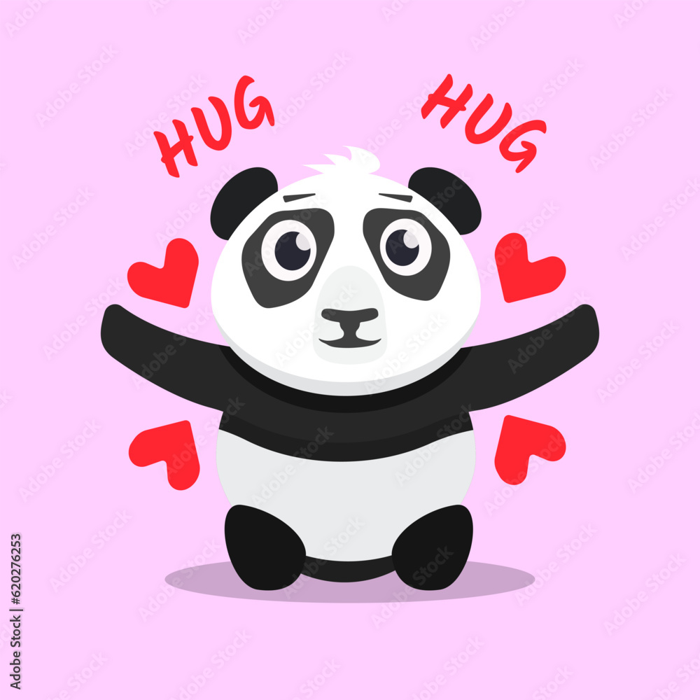 cute baby panda standing, spreading his arms for a hug. Postcard for ...