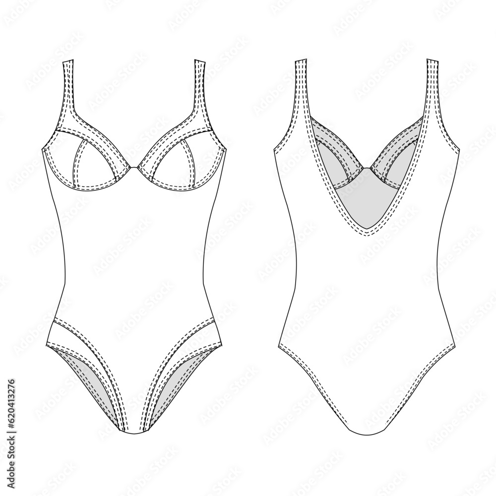 Hand drawn woman bikini, technical vector drawing, template, sketch ...