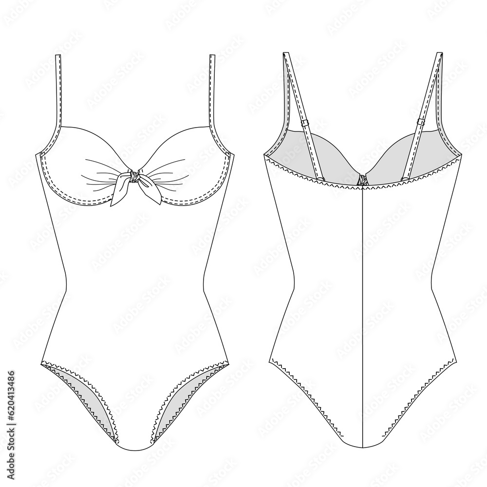Hand drawn woman bikini, technical vector drawing, template, sketch ...