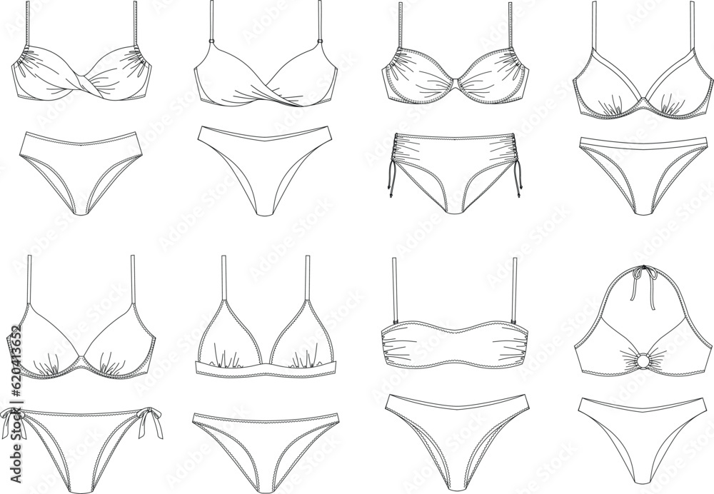 Image vectorielle Stock Hand drawn woman bikini, technical vector ...