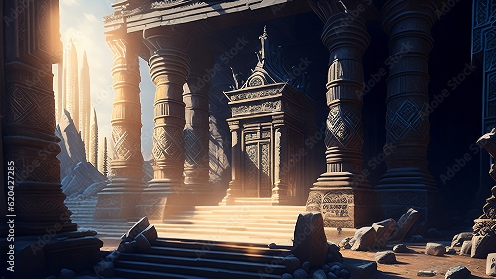 Ancient Temple Ornate Statues Sacred Artifacts Mysterious Hieroglyphs ...