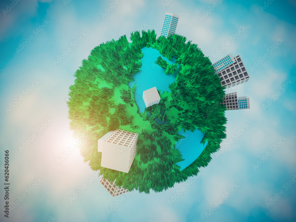 Abstract planet earth globe 3D render,urban congestion,city and high ...