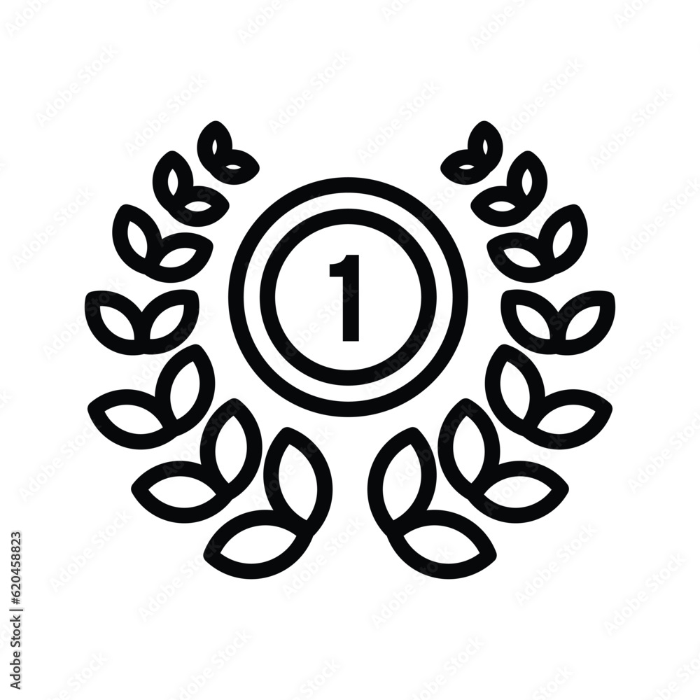 First rank laurel wreath outline icon vector. Reward and achievement ...