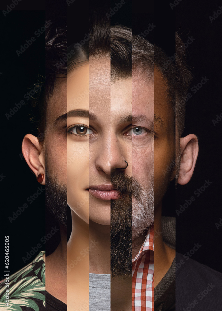 Foto de Stock Human face made from different portrait of men and women ...