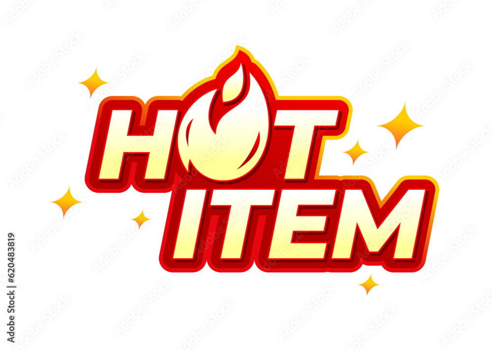 Hot item text vector with flame sign design. Typography for icon, logo ...