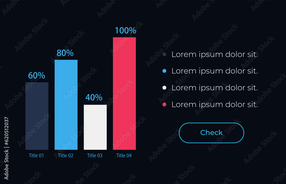 Bar chart with percentage UI element template. Editable isolated vector ...