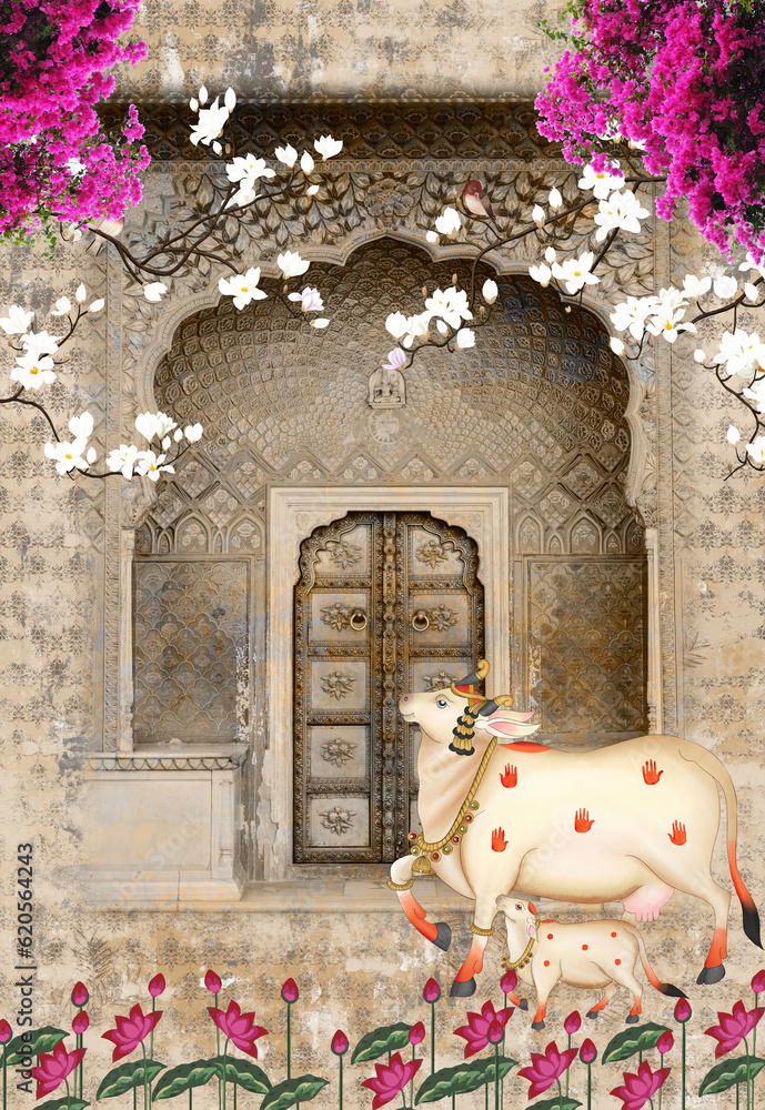 A Beautiful Indian Cow Pichwai Digital Painting to A Beautiful Indian ...