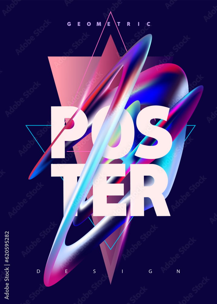 Futuristic poster template with abstract iridescent form. Glass ...