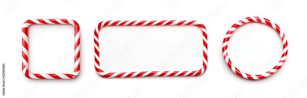 Set candy cane frame with red and white striped. Xmas border with ...