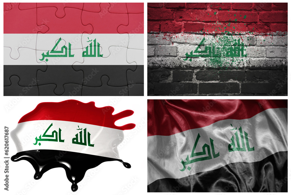national colorful realistic flag of iraq in different styles and with ...