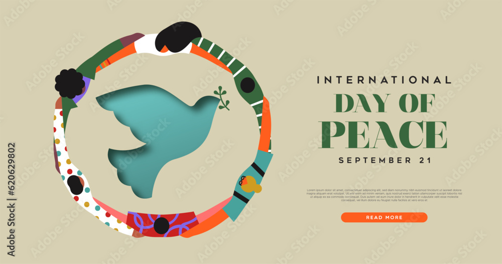 International day of peace group of people hugging and paper cut dove ...