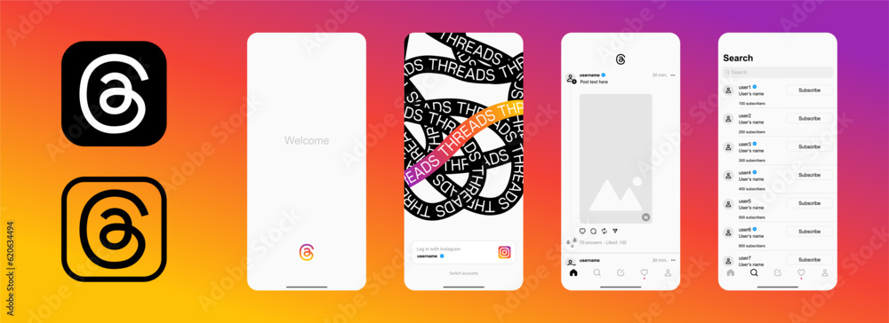 Threads screen mockup. Threads window template. Social network by ...