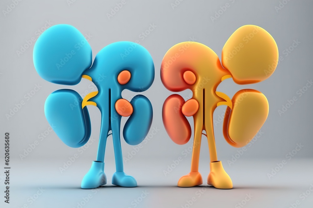 Kidneys. Cute cartoon healthy human anatomy internal organ character ...