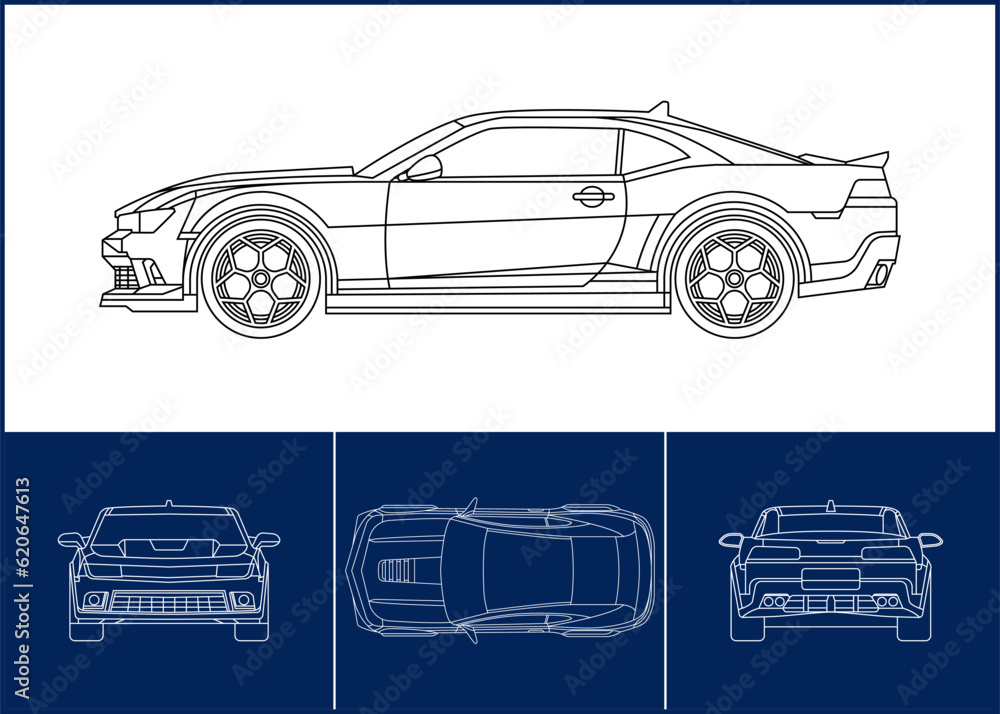 Sport Car template. Transportation outline stroke template. Blueprint ...