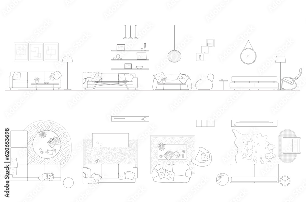 Architectural Drawings, people plan vector interior, living room ...