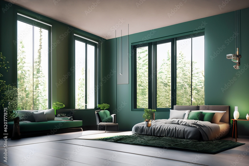 modern living room with a window, a modern bedroom, modern architeture ...