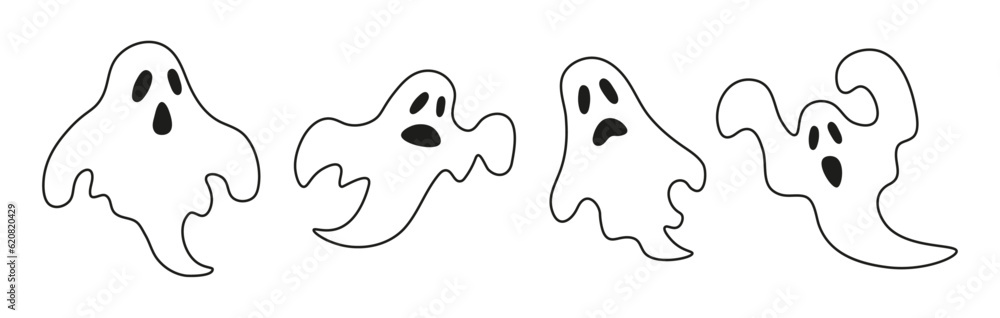 Ghost set. Outline drawing. Halloween clipart. Vector and PNG on ...