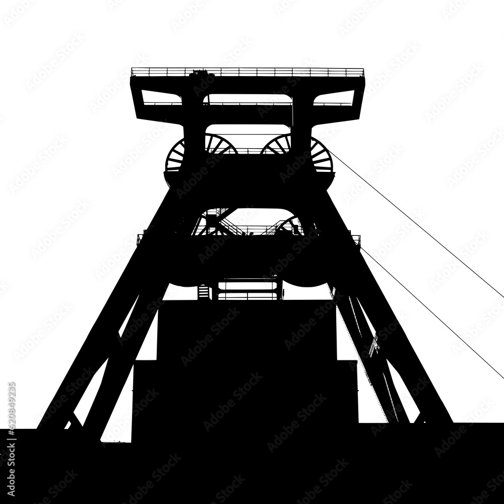 Mining complex outline. Coal mine silhouette illustration. Industrial ...