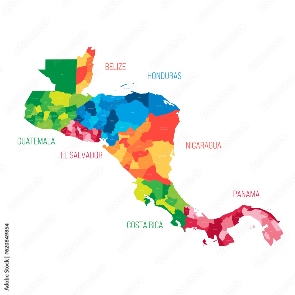 Countries of Central America - map with administrative divisions of ...
