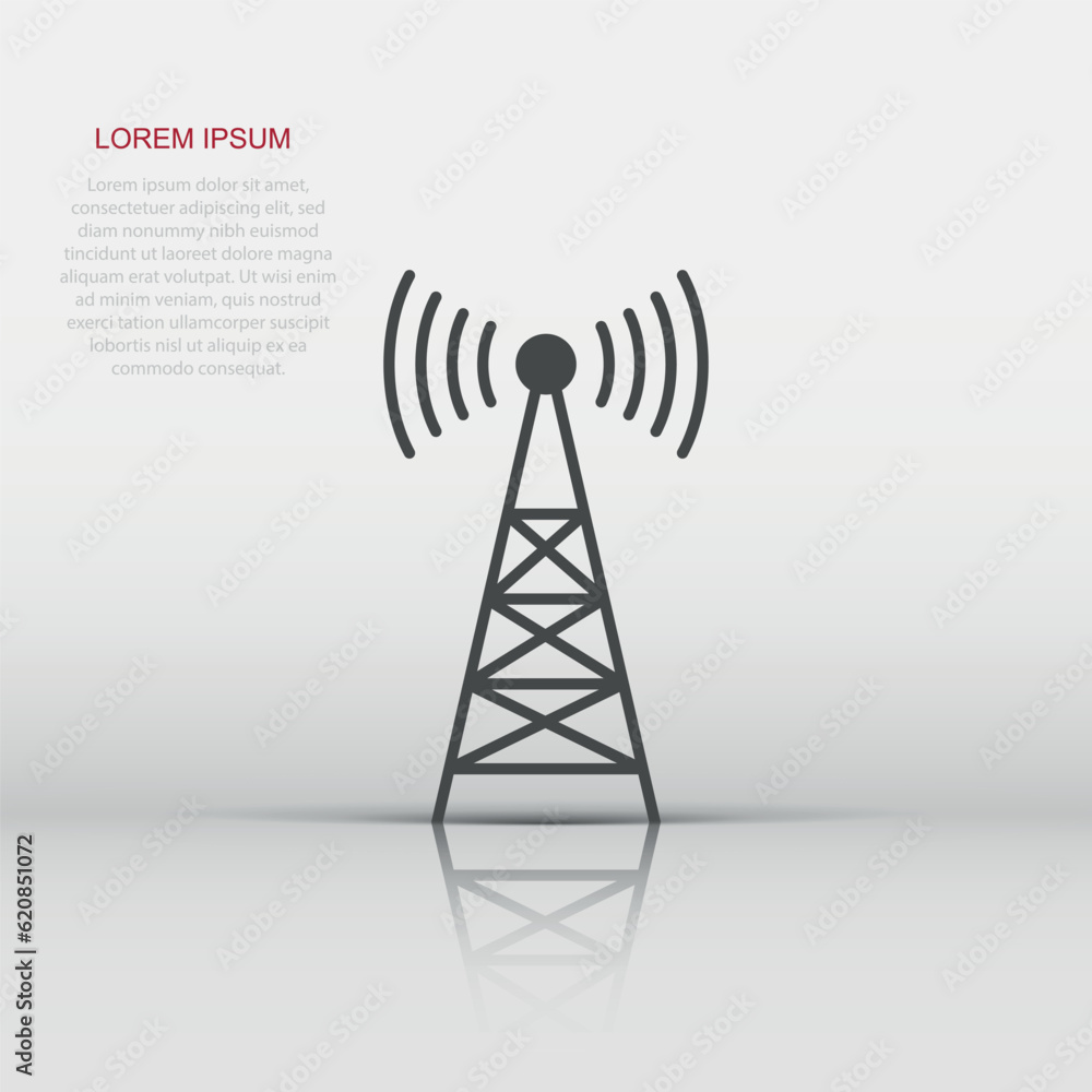 Antenna tower icon in flat style. Broadcasting vector illustration on ...