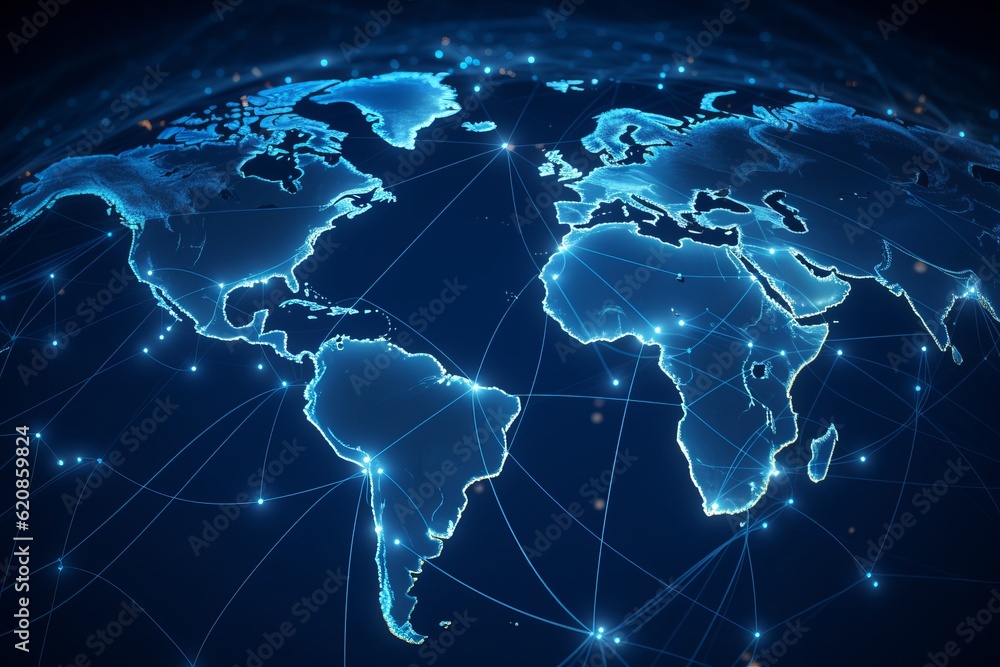 world map and globeal connection, Futuristic Digital Connections ...