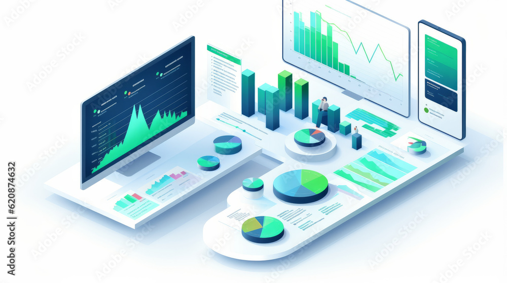 Business presentation data report illustration in isometric view ...
