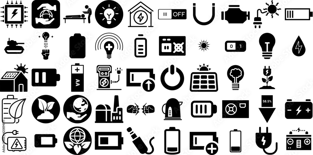 Mega Set Of Power Icons Collection Hand-Drawn Isolated Modern Symbol ...