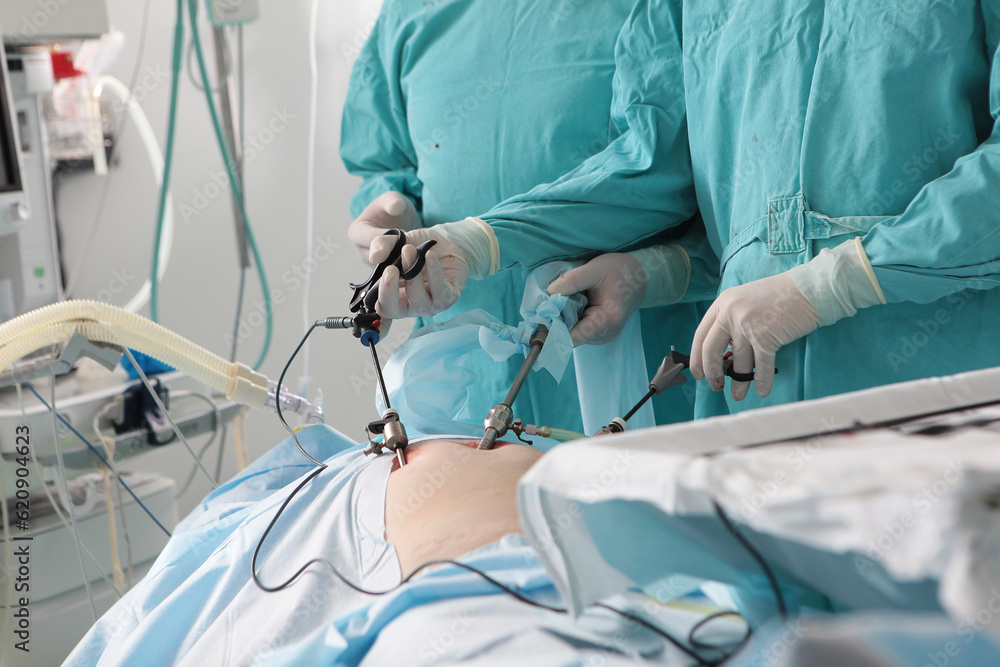 The doctor performs the operation using a camera and a tool ...