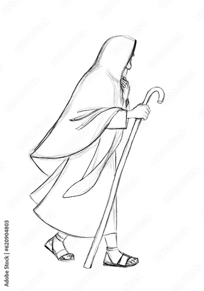 Pencil drawing. Jesus walks the road Stock Illustration | Adobe Stock