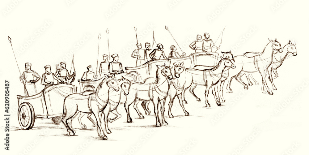 Rider on an ancient chariot. Pencil drawing Stock Illustration | Adobe ...