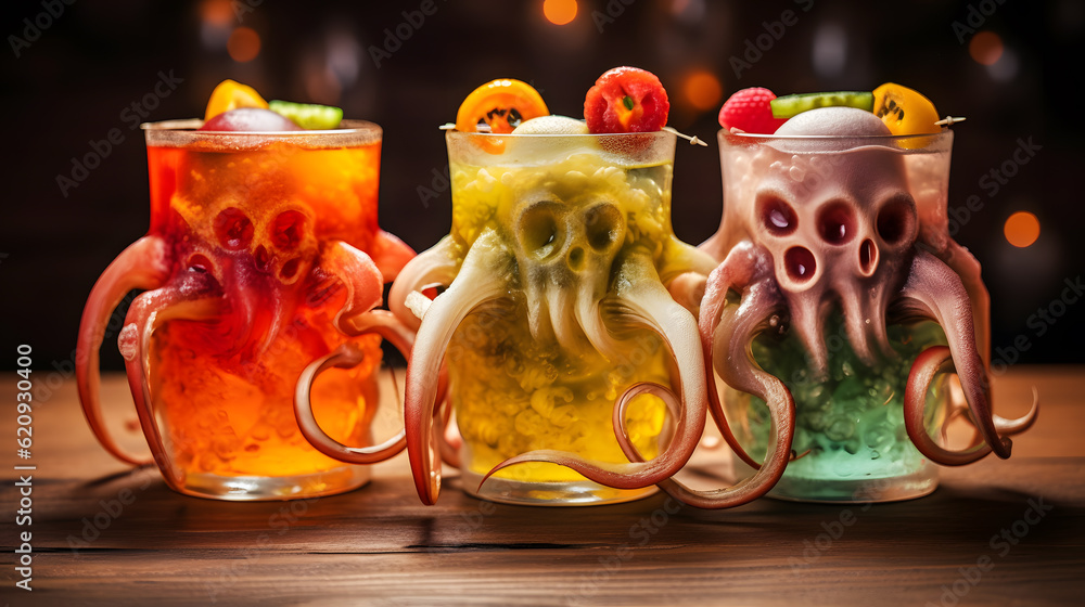 Ai generated Scary octopus tentacles cocktail slush halloween bar menu ...