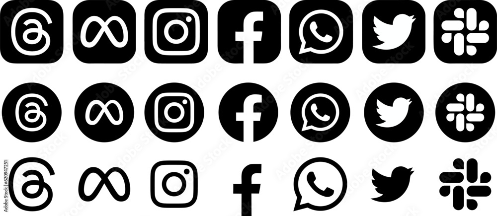Threads Social media icons. Meta, Instagram, Facebook, WhatsApp ...