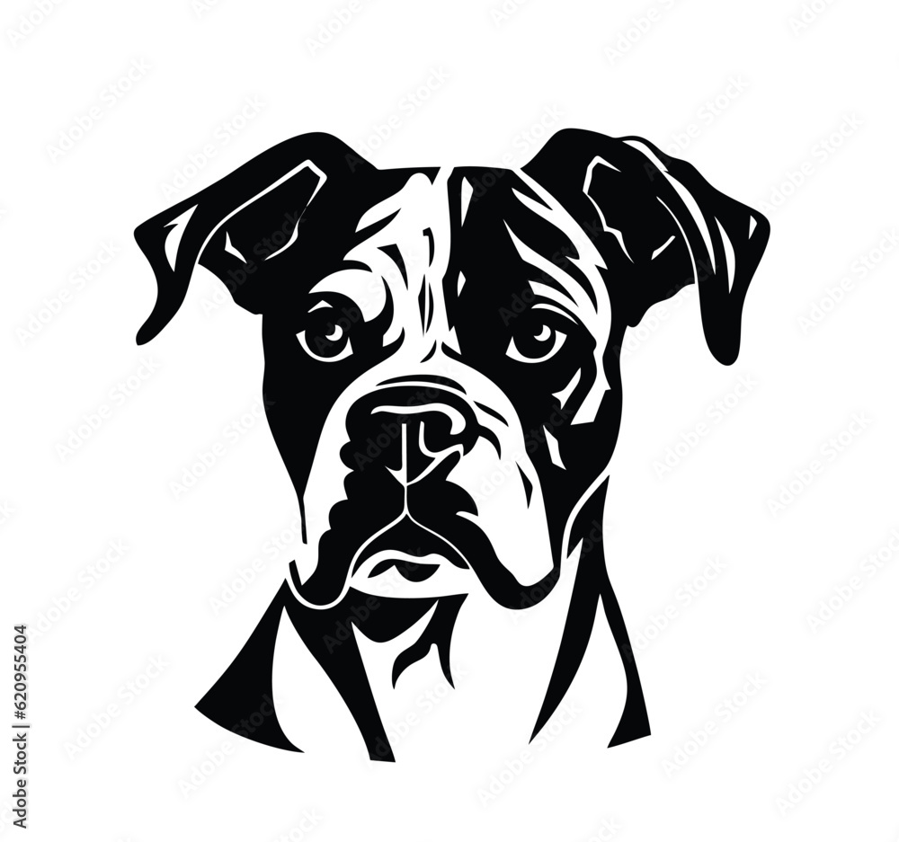 Vector isolated one single sitting Boxer dog head front view black and ...