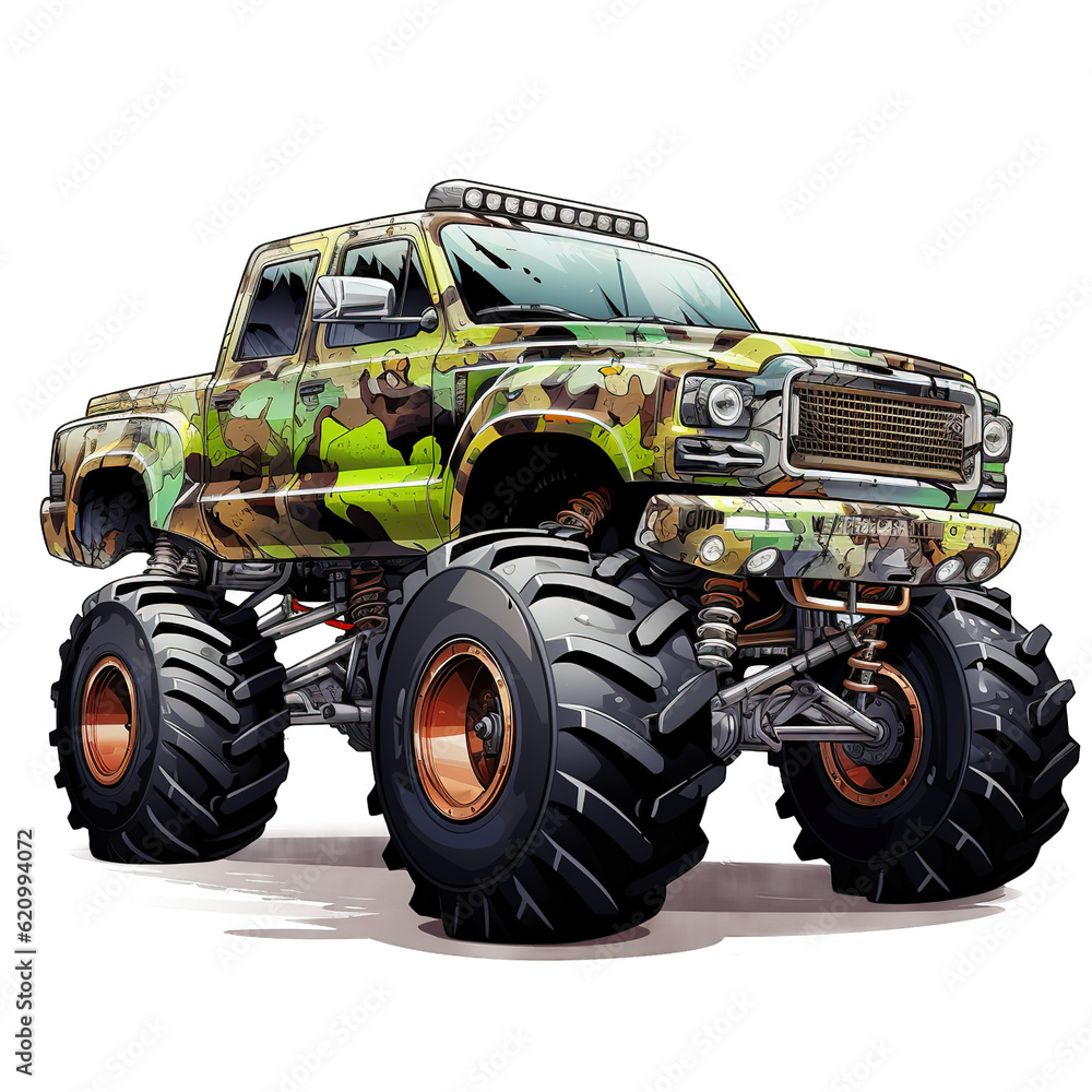 Camouflage Monster Truck Sublimation Clipart. Monster Truck Cartoon ...
