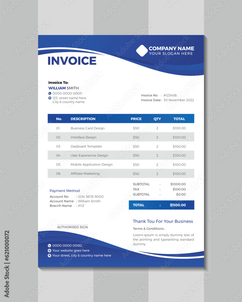 Vactor modern invoice design template Stock Vector | Adobe Stock
