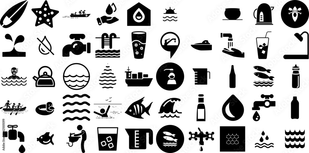 Big Collection Of Water Icons Pack Flat Vector Web Icon Yacht, Bathing ...