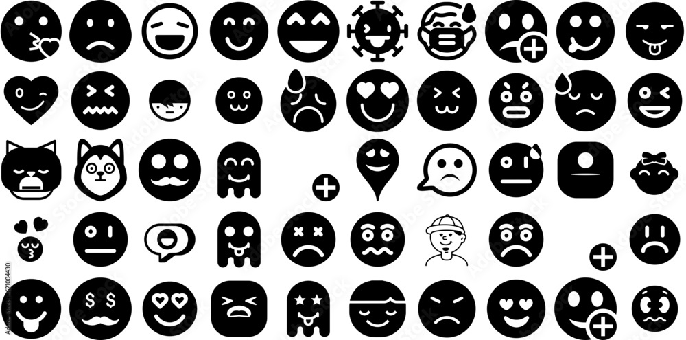 Massive Collection Of Emoticon Icons Bundle Black Vector Silhouettes ...