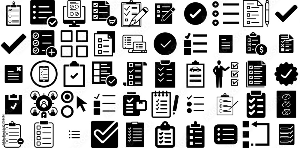 Vector de Stock Mega Set Of Checklist Icons Bundle Solid Infographic Symbol Symbol, Icon, Mark ...