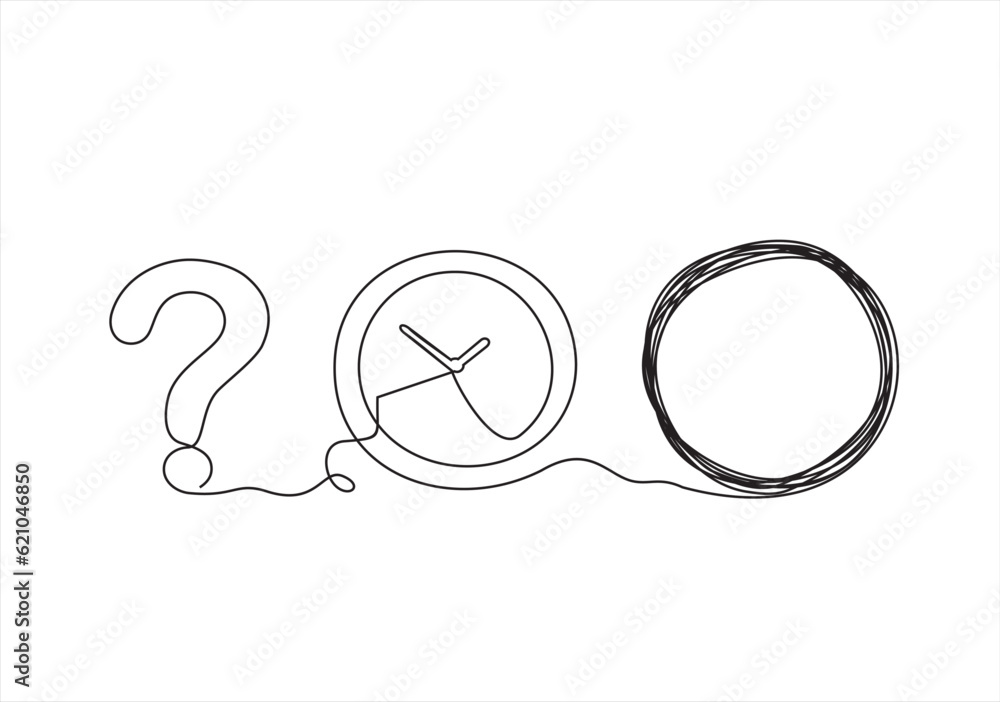 Continuous one line drawing of question mark and clock. Metaphor of ...