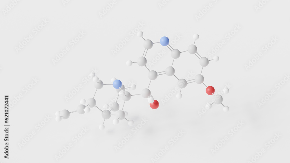 quinine molecule 3d, molecular structure, ball and stick model ...
