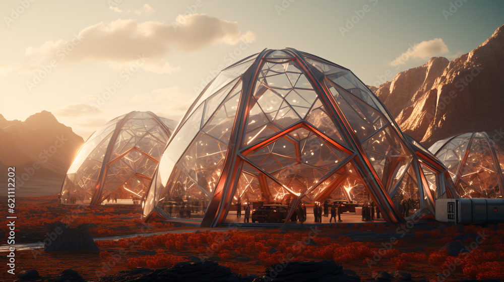 Futuristic big structure in the martian planet, concept art, 3d digital ...