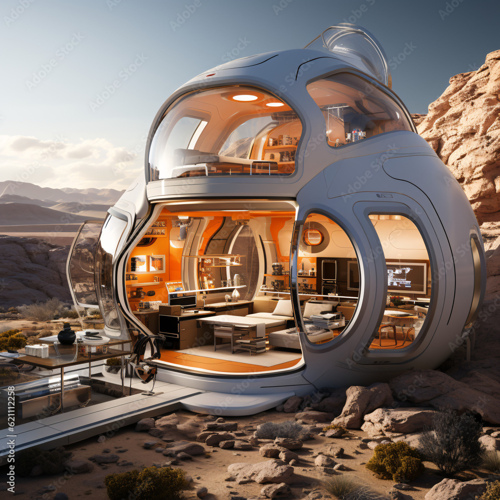 Project of Futuristic building in the Mars alien desert, pioneering ...